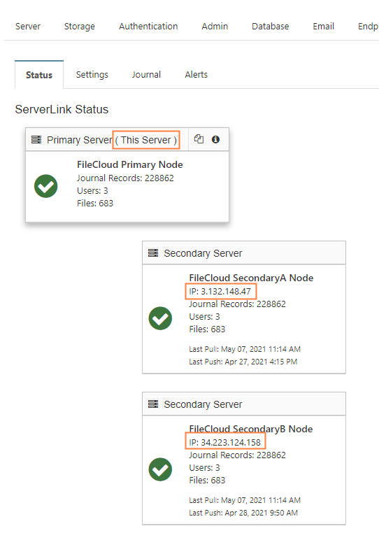 Viewing Serverlink Information Filecloud Docs Server